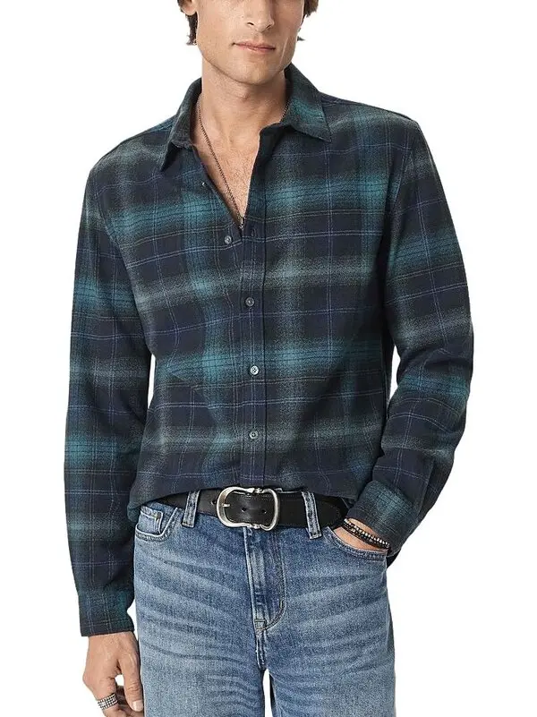 John Varvatos Brindley Plaid Cotton Shirt - Navy