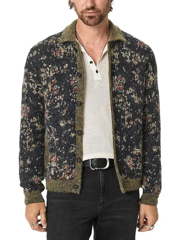 John Varvatos Giverny Floral Cardigan Sweater - Moss