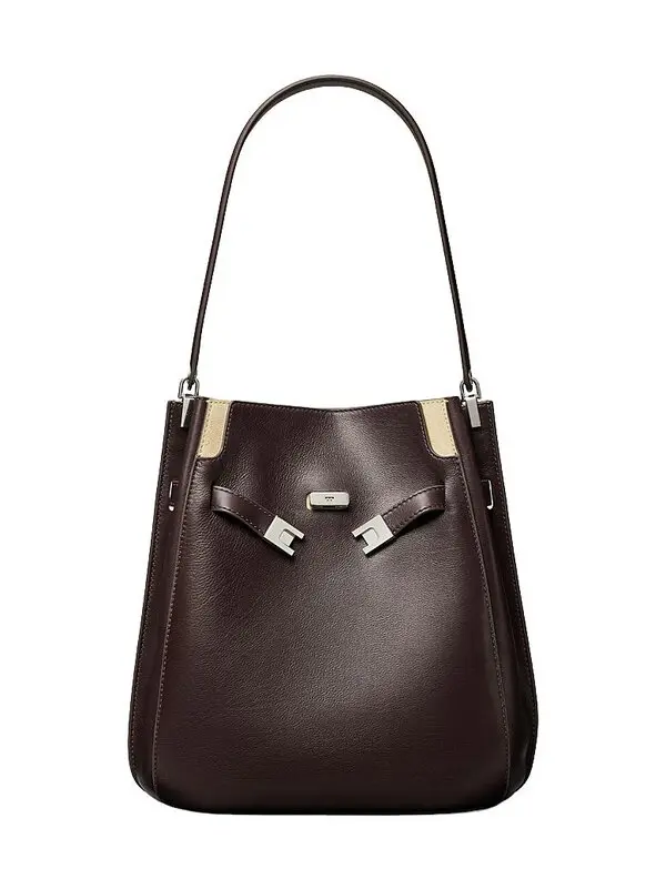 Tory Burch Lee Radziwill Leather Bucket Bag - Cocoa