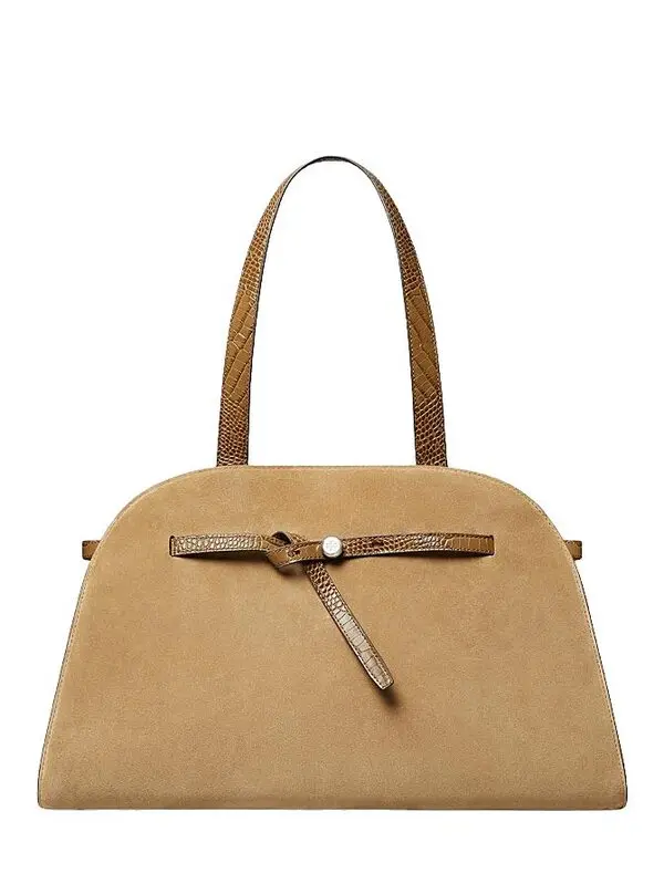 Tory Burch Romy Suede Bauletto Bag - Stone
