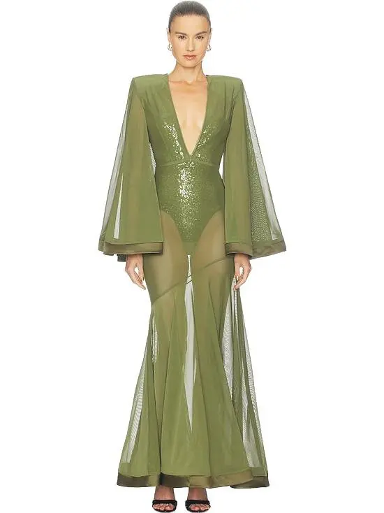 ZHIVAGO Illusion Survives Love Two-piece Mesh Gown - Olive