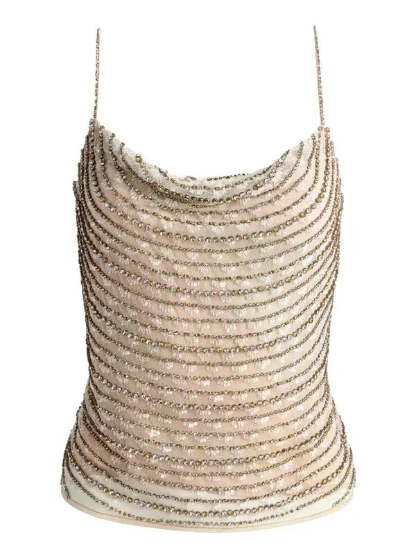 Alice + Olivia Crystal Embellished Draped Tank Top - Neutrals
