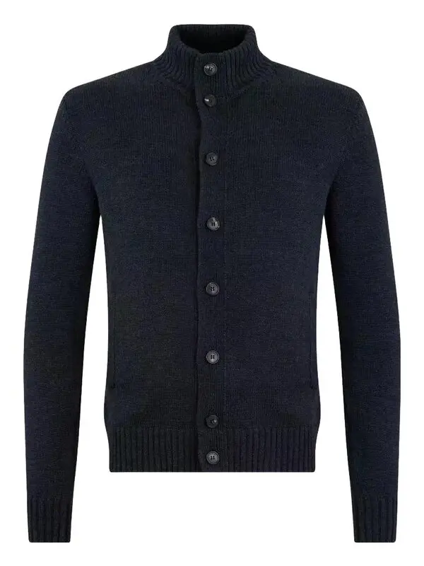 SLOWEAR Ribbed-knit Button-up Cardigan - Blue