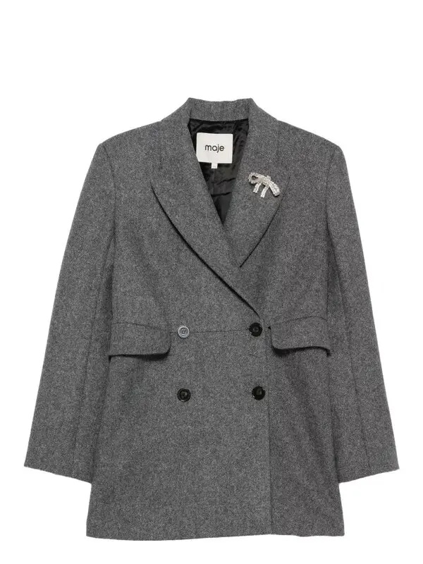 Maje Crystal-embellished Double-breasted Coat - Grey