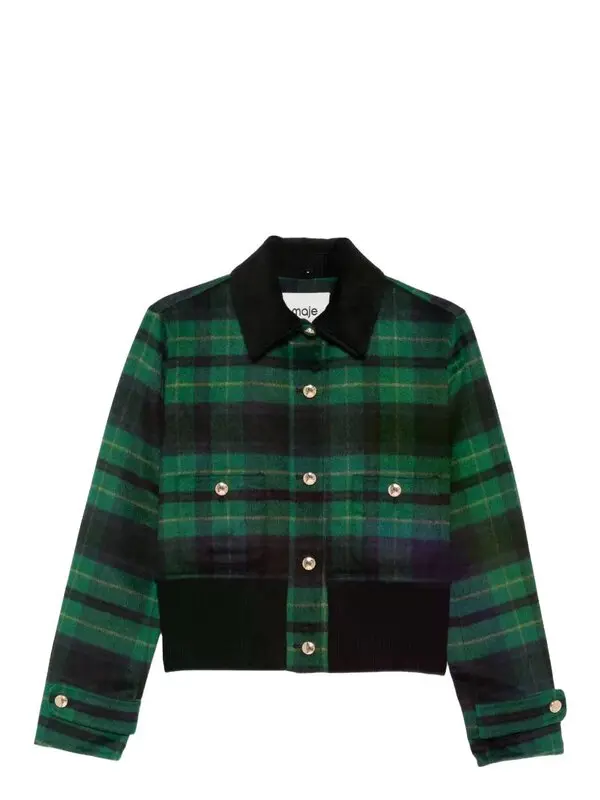 Maje Checked-pattern Button-up Jacket - Green