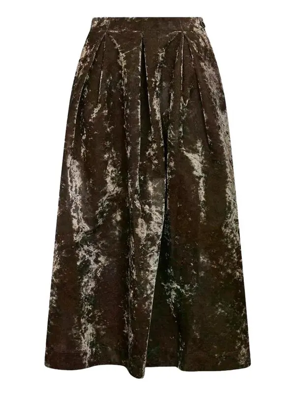 UMA WANG Inverted-pleat Flared Midi Skirt - Brown