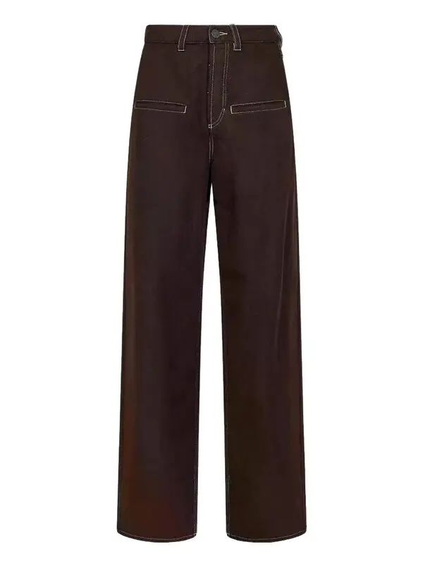 UMA WANG Contrast-stitch Wide-leg Trousers - Brown