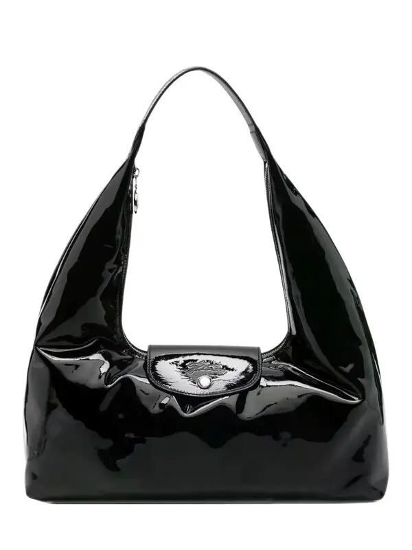 Longchamp Patent-finish Leather Shoulder Bag - Black