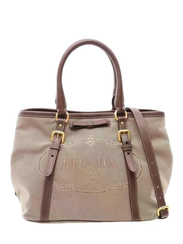 Prada Logo-jacquard Two-way Handbag - Neutrals