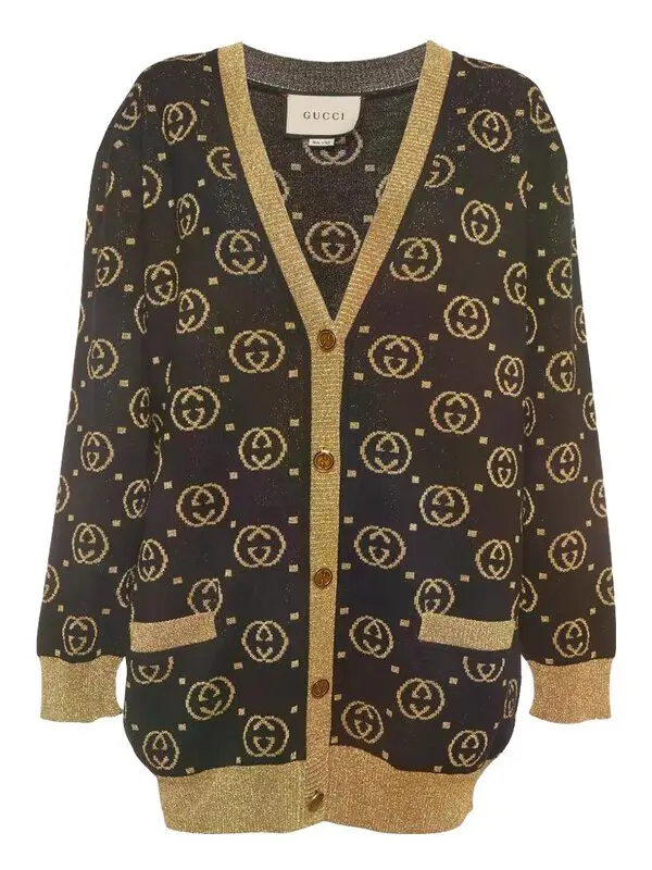 Gucci Monogram-jacquard Buttoned Cardigan - Black