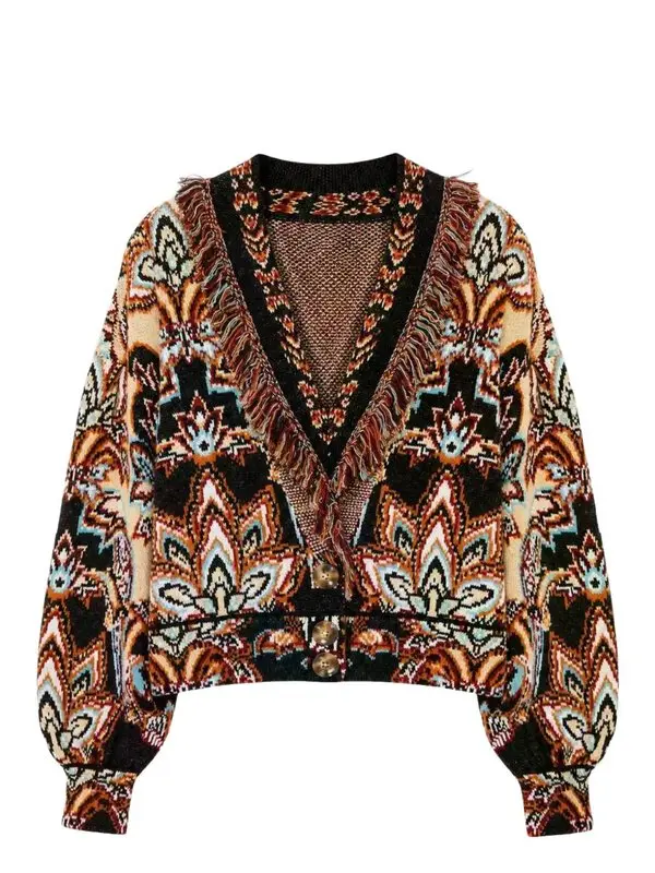 Farm Rio Intarsia-knit Fringe Cardigan - Neutrals
