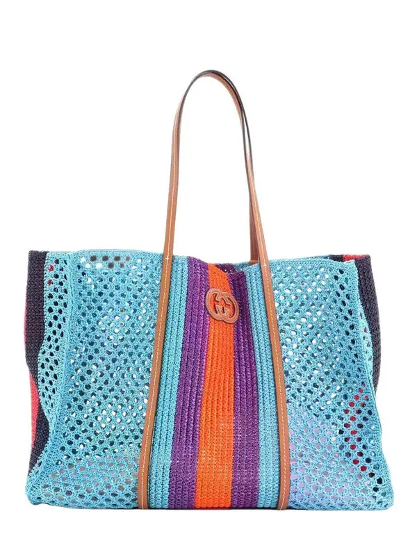 Gucci Interlocking G Web Raffia Large Tote Bag - Blue