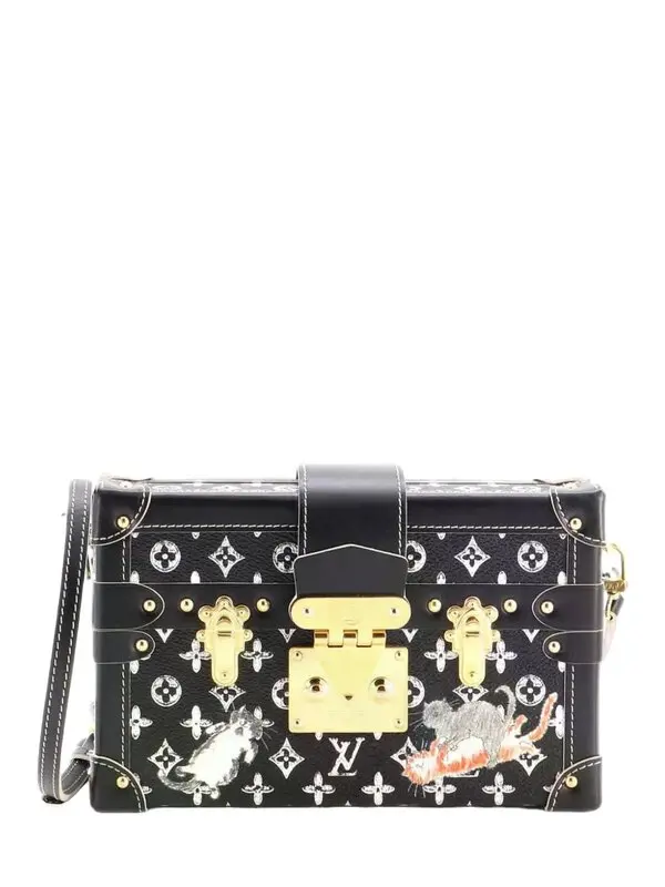 LOUIS VUITTON Petite Malle Handbag Limited Edition Grace Coddington Catogram Canvas Shoulder Bag - Black