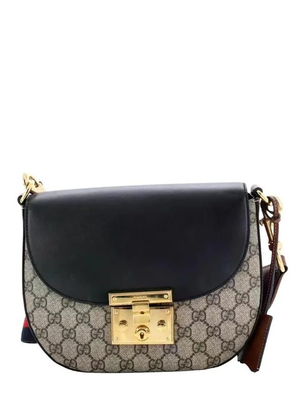 Gucci Padlock Saddle Shoulder Bag Gg Coated Canvas And Leather Medium Crossbody Bag - Black