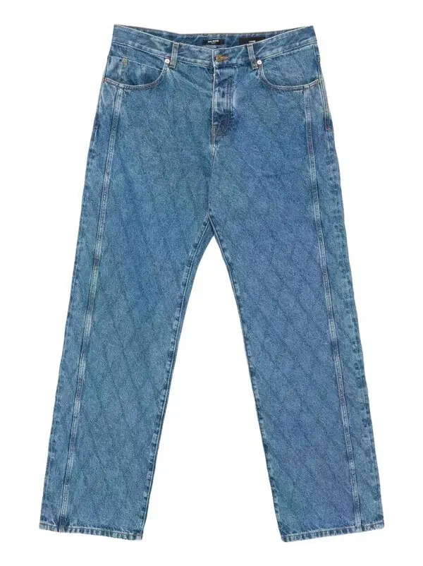 Balmain Quilted Straight-leg Jeans - Blue