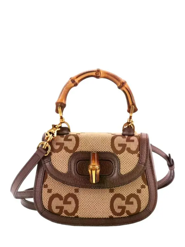 Gucci Bamboo 1947 Top Handle Bag Jumbo Gg Canvas Mini Crossbody Bag - Brown