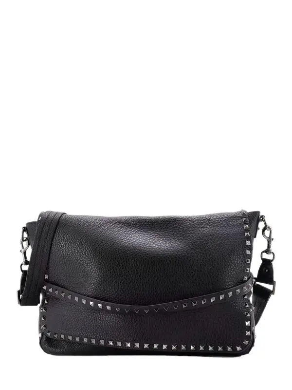 Valentino Garavani Rockstud Leather Large Cross Body Messenger Bag - Black