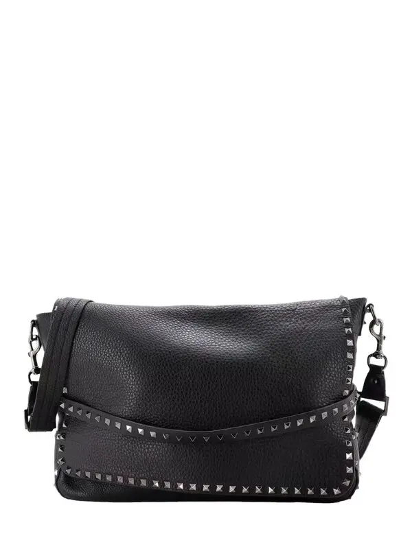 Valentino Garavani Rockstud Leather Large Cross Body Messenger Bag - Black