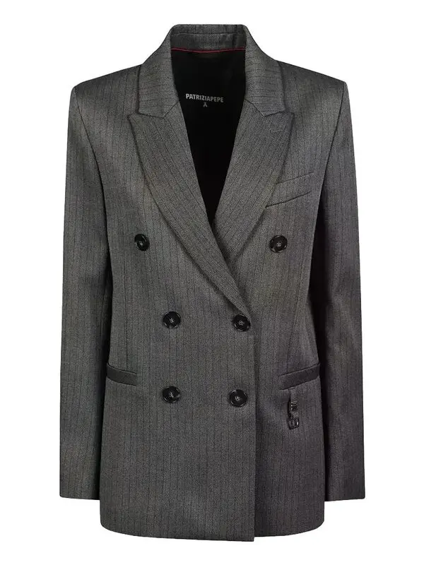 Patrizia Pepe Herringbone Double-breasted Blazer - Grey