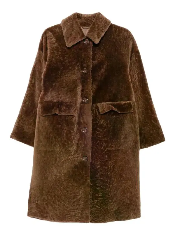 MANZONI 24 Shearling Button-up Coat - Brown