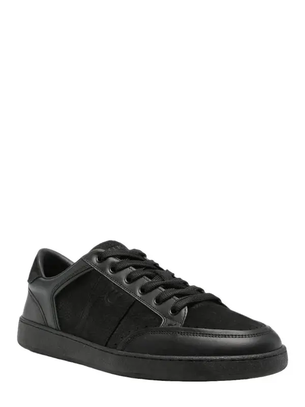 FERRAGAMO Gancini Panelled Leather Sneakers - Black