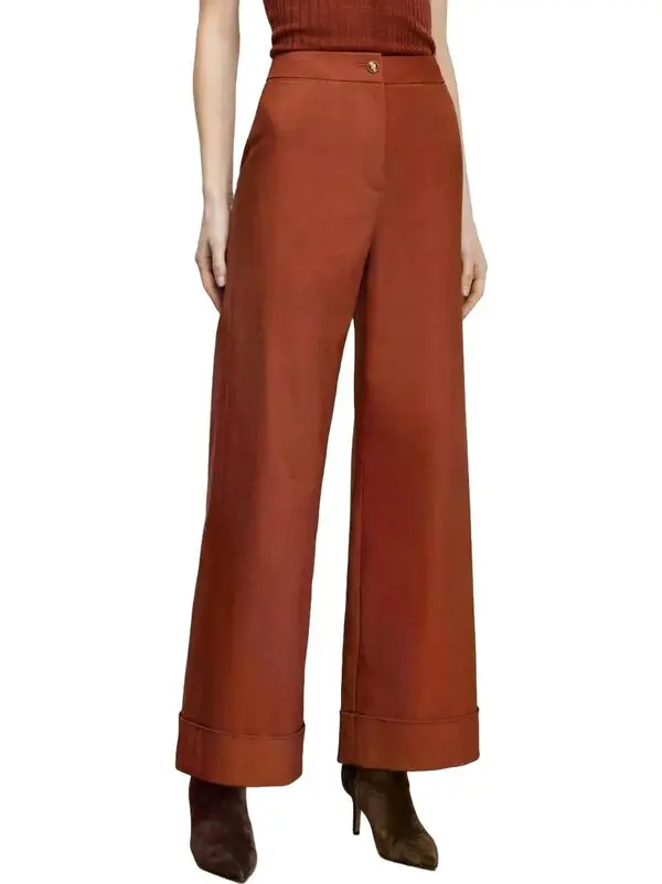 Veronica Beard High-waisted Wide Leg Turn-up Trousers - Brown