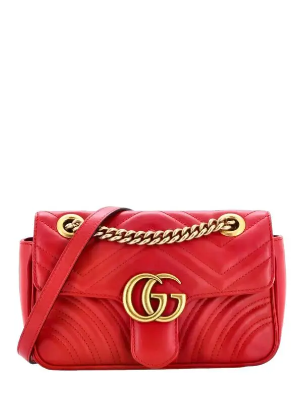 Gucci Gg Marmont Flap Bag Matelasse Leather Mini Cross Body Bag - Red