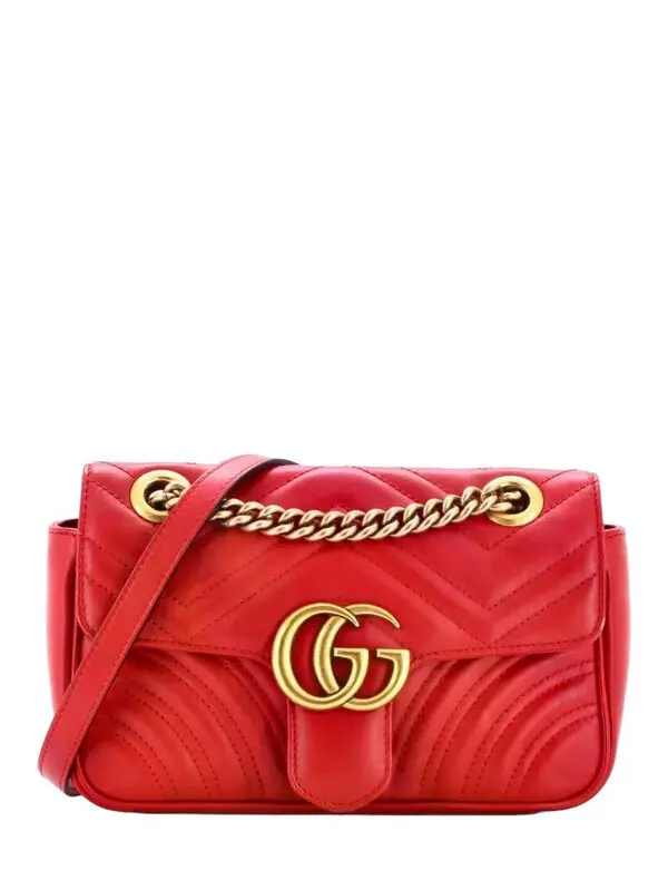 Gucci Gg Marmont Flap Bag Matelasse Leather Mini Cross Body Bag - Red