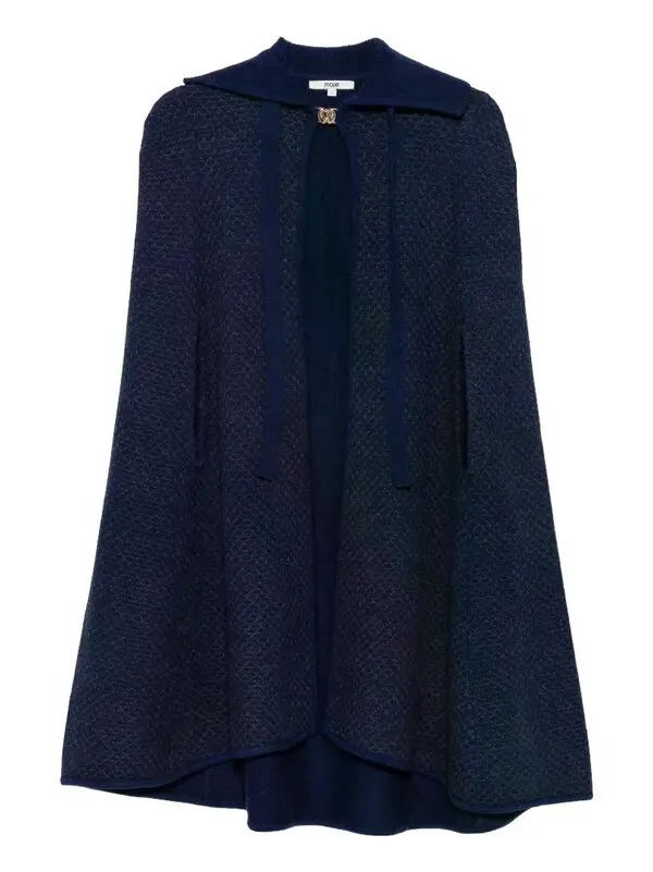Maje Tie-fastening Ribbed-knit Cape - Blue