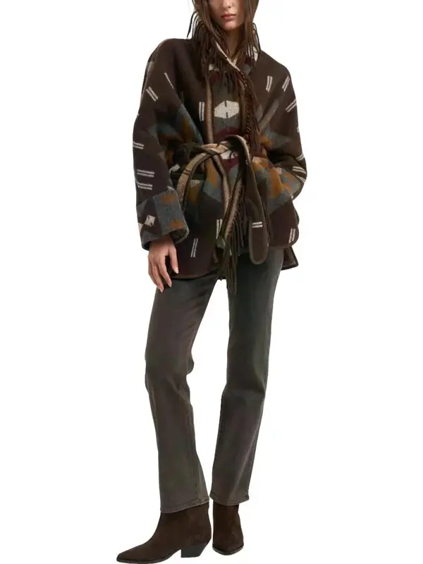 BAZAR DELUXE Geometric-pattern Fringed Jacket - Brown