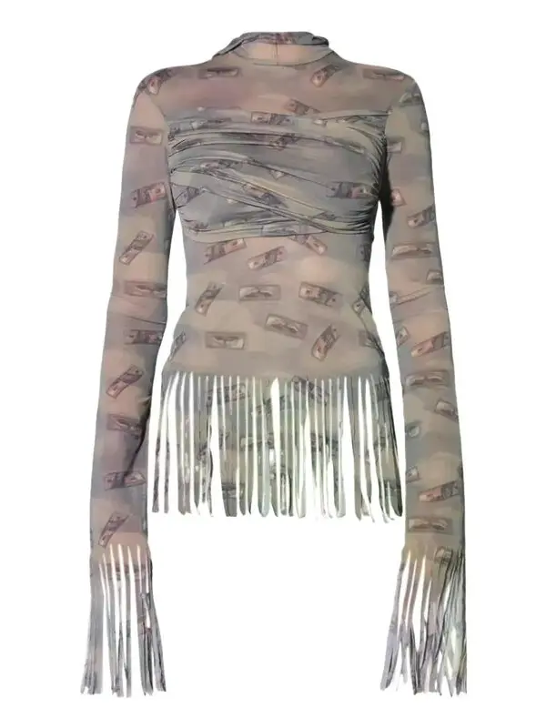 AVAVAV Banknote-print Fringed Blouse - Neutrals