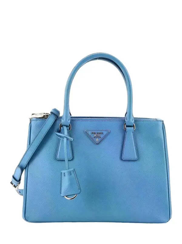 Prada Galleria Double Zip Tote Saffiano Leather Small Cross Body Bag - Blue