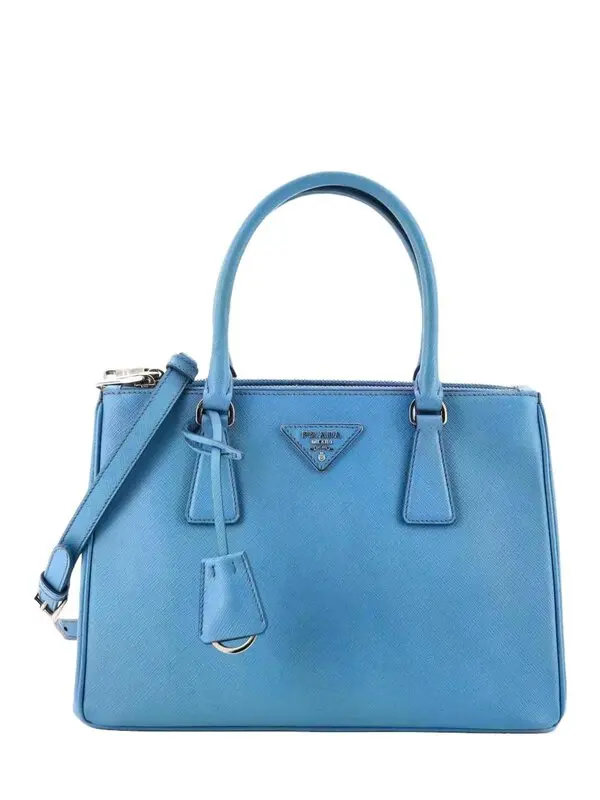 Prada Galleria Double Zip Tote Saffiano Leather Small Cross Body Bag - Blue