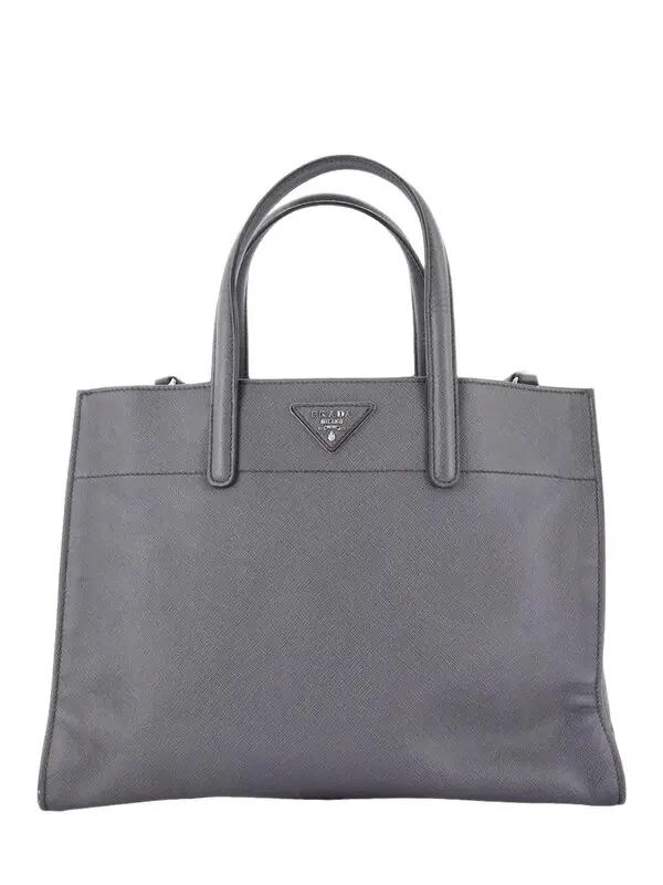 Prada Soft Triple Pocket Convertible Saffiano Leather Tote Bag - Grey