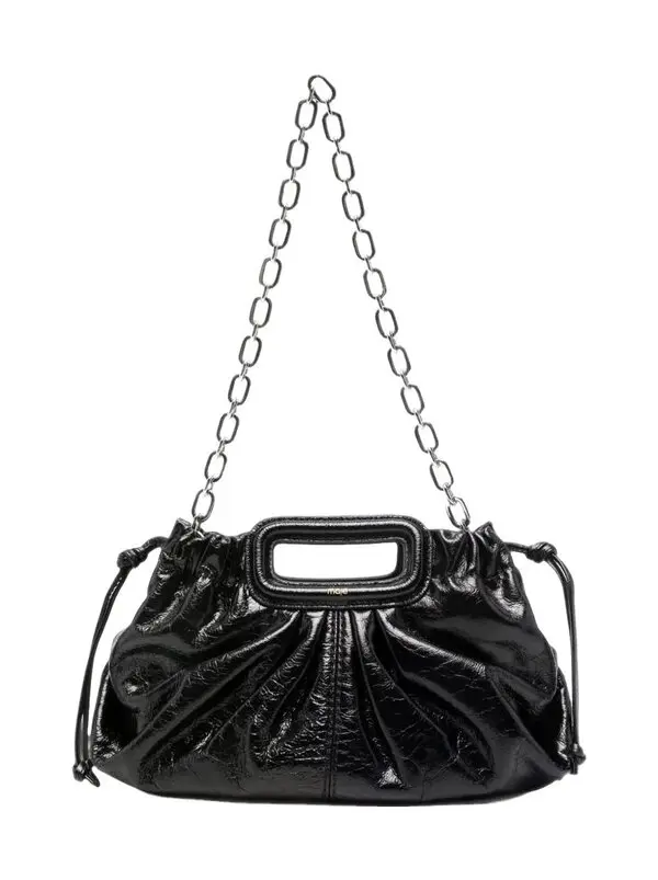 Maje Ruched Leather Shoulder Bag - Black