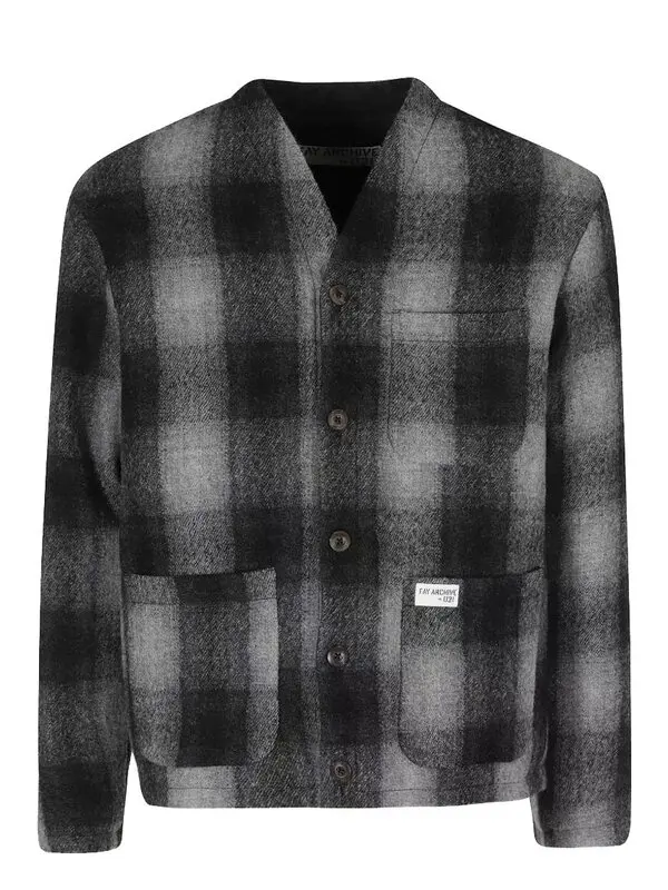 FAY Check-pattern V-neck Jacket - Grey