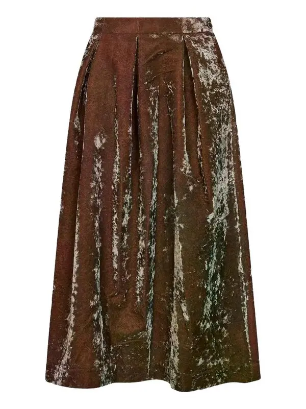 UMA WANG Inverted-pleat Flared Midi Skirt - Brown