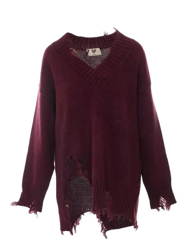 ANIYE BY Distressed V-neck Sweater - Red