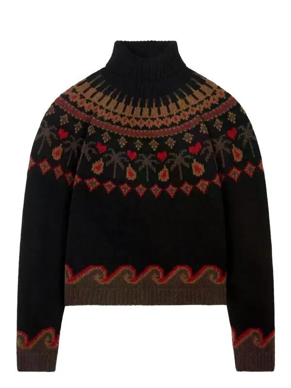 Alanui Fair Isle Intarsia Knit Roll-neck Sweater - Black