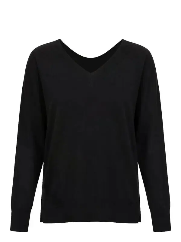 SOLOTRE V-neck Side-slit Pullover - Black