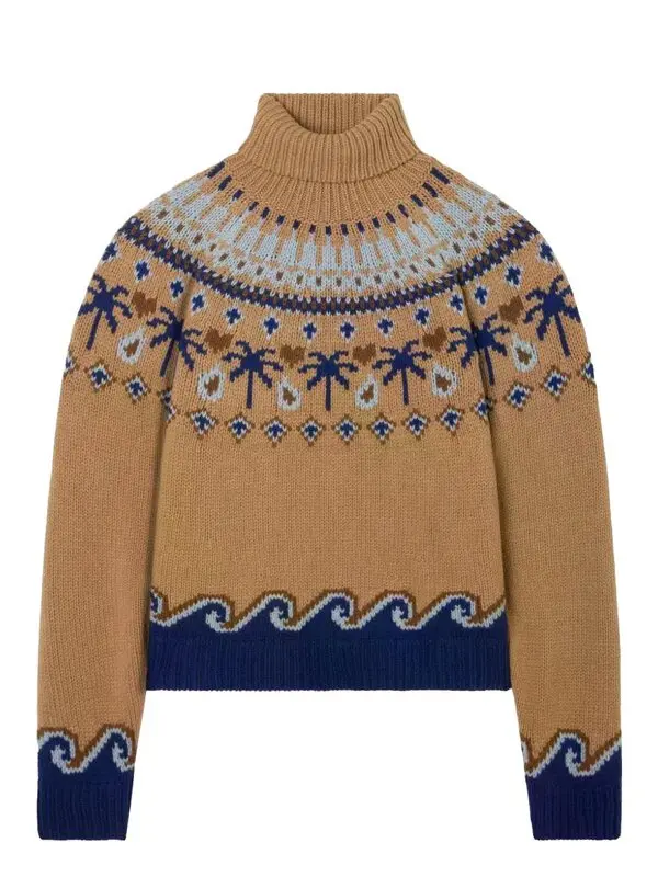 Alanui Palm-tree Intarsia Roll Neck Sweater - Neutrals