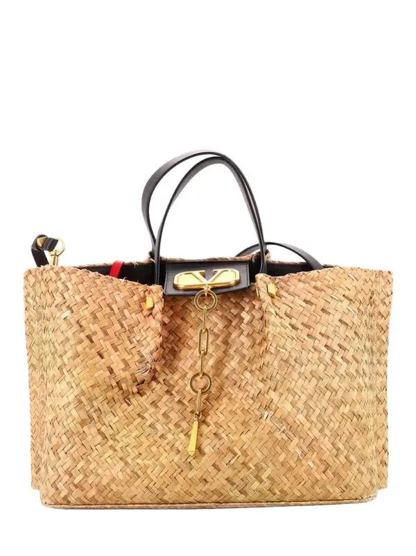 Valentino Garavani Vlogo Escape Straw Medium Tote Bag - Brown