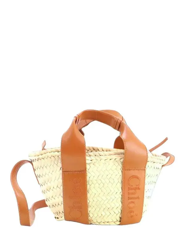 Chloé Sense Basket Tote Raffia With Leather Small Shoulder Bag - Brown