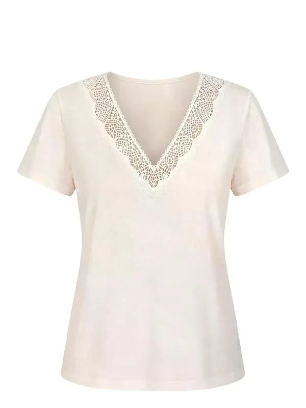 MOLLY BRACKEN Lace-trim V-neck T-shirt - Neutrals