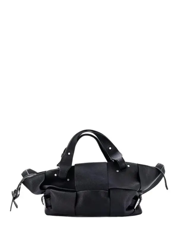 Bottega Veneta Arco Tool Bag Maxi Intrecciato Leather Satchel - Black