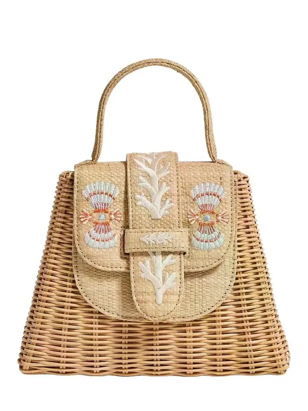 Pamela Munson Shell-embroidered Rattan Tote Bag - Neutrals