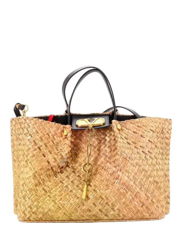 Valentino Garavani Vlogo Escape Straw Medium Tote Bag - Brown