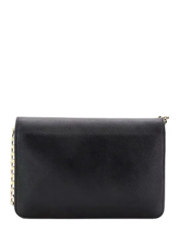 Prada Saffiano Leather Small Flap Wallet On Chain Clutch Shoulder Bag - Black