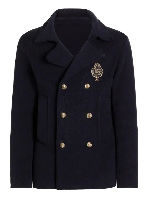 Dolce & Gabbana Virgin Wool Blazer With Iconic Crest - Blue