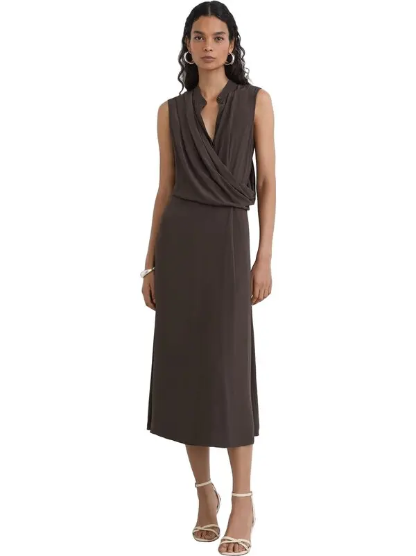REISS Gracie Drape-detail Band-collar Midi Dress - Dark Grey